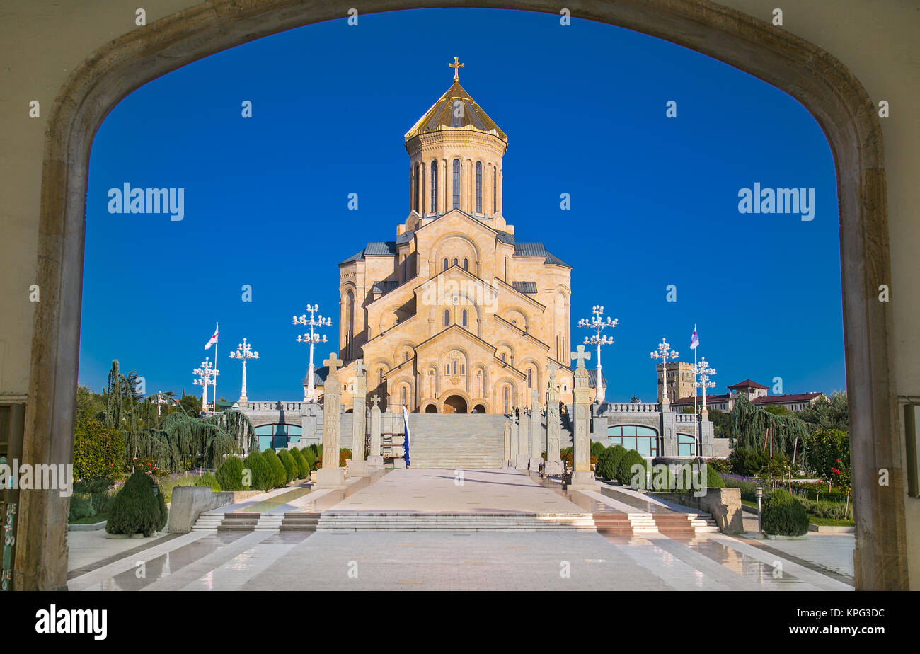 Tsminda Sameba Church (The Holy Trinity Cathedral of Tbilisi), located ...
