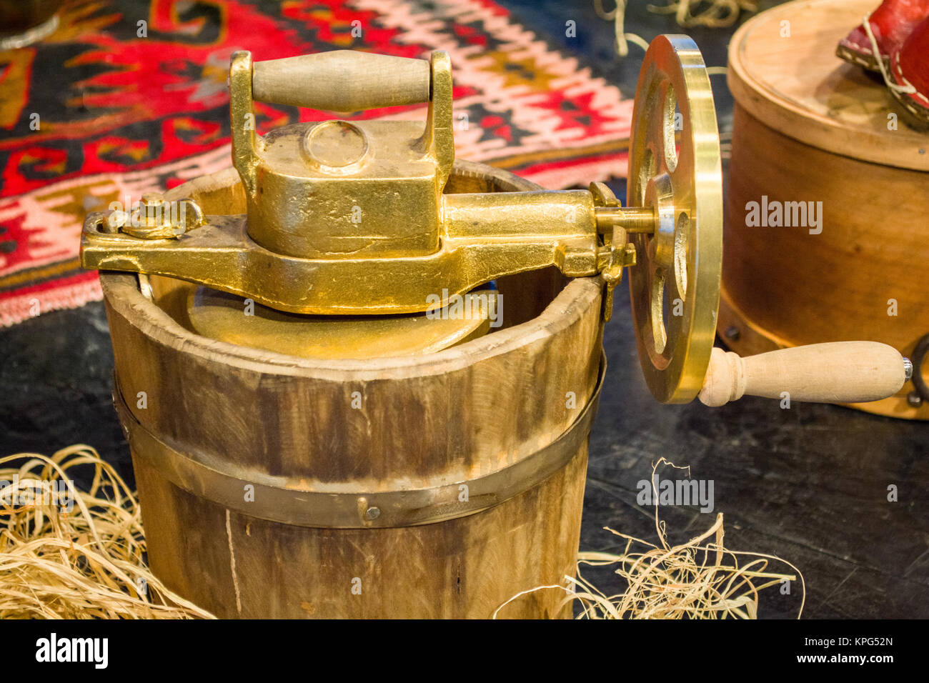 old grinder manual hand mill on the table vintage style Stock Photo - Alamy