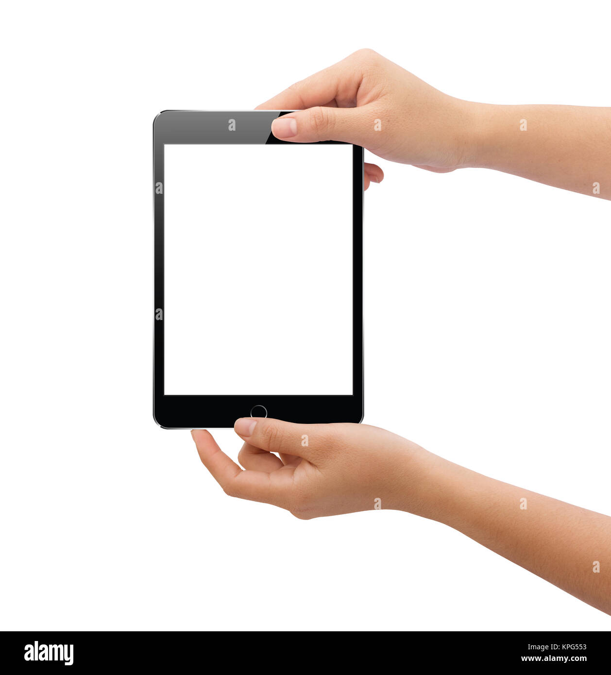 hand holding black tablet isolated on white clipping path inside Stock ...
