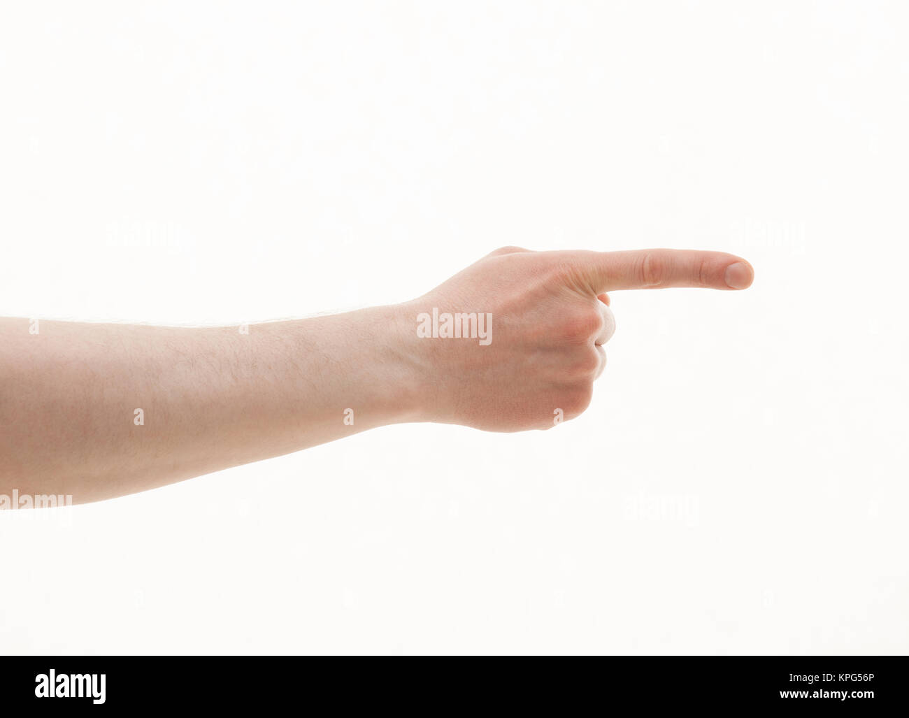 Male hand indicating a direction, white background Stock Photo - Alamy