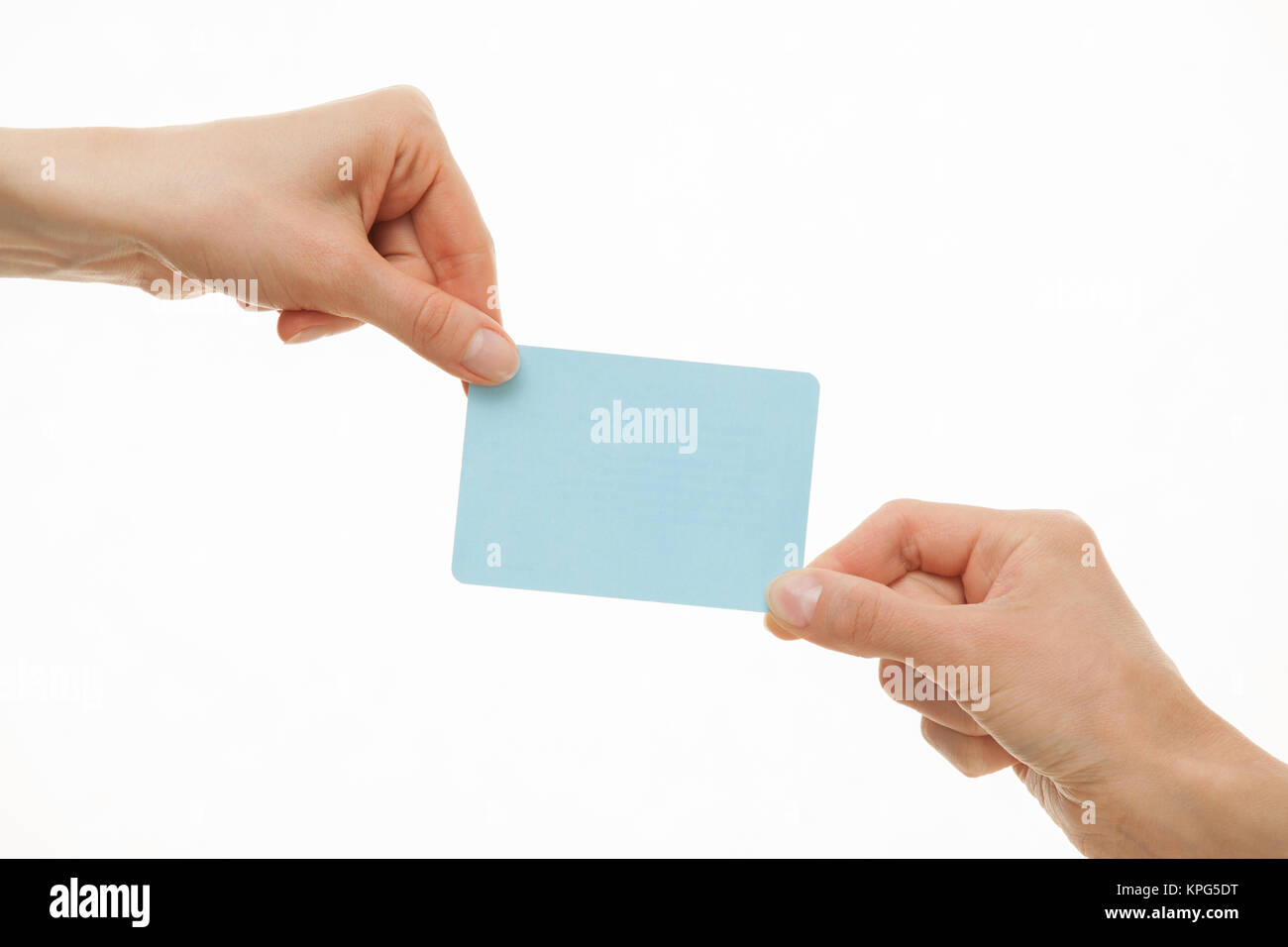 Two hands pull in different directions a blue paper card Stock Photo ...