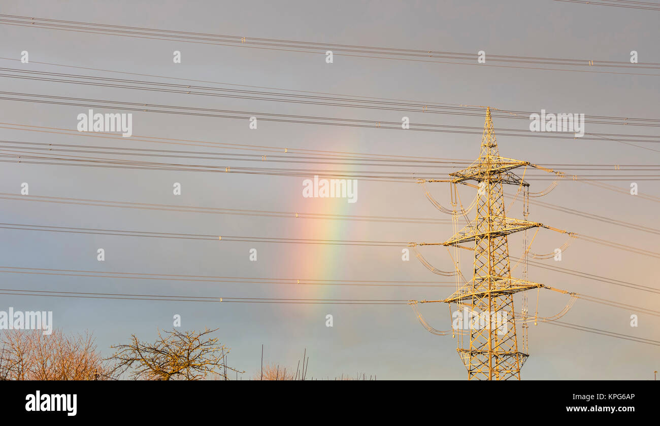 Power Grid and rainbow Stock Photo - Alamy