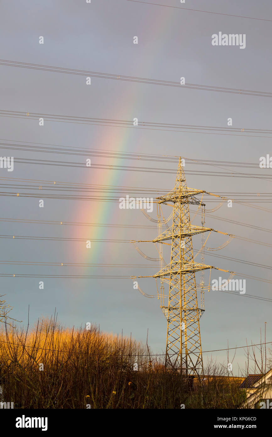 Power Grid and rainbow Stock Photo - Alamy
