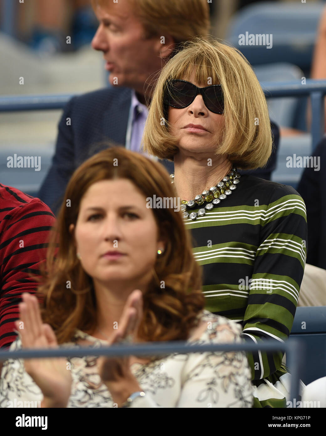 NEW YORK, NY - AUGUST 26: Mirka Federer, Anna Wintour watches Roger ...