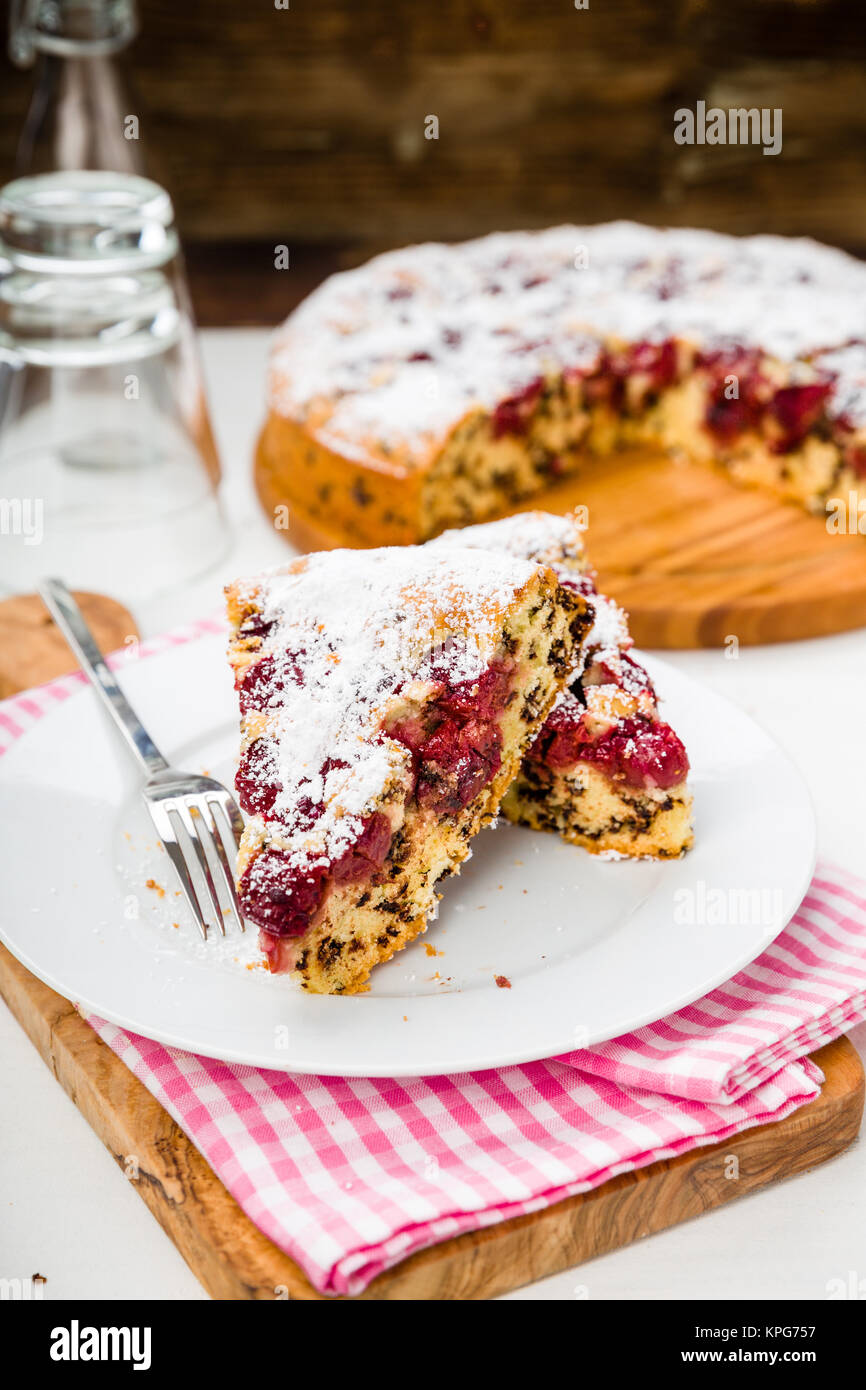cherry cake with icing sugar Stock Photo - Alamy