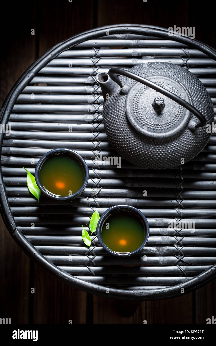 Top view of healthy herbal tea with teapot Stock Photo - Alamy