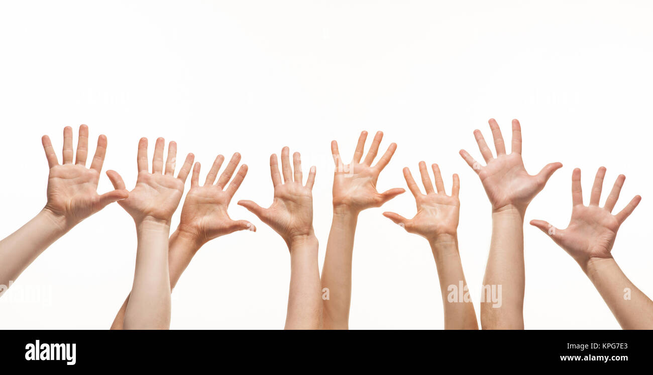 Many hands reaching up hi-res stock photography and images - Alamy