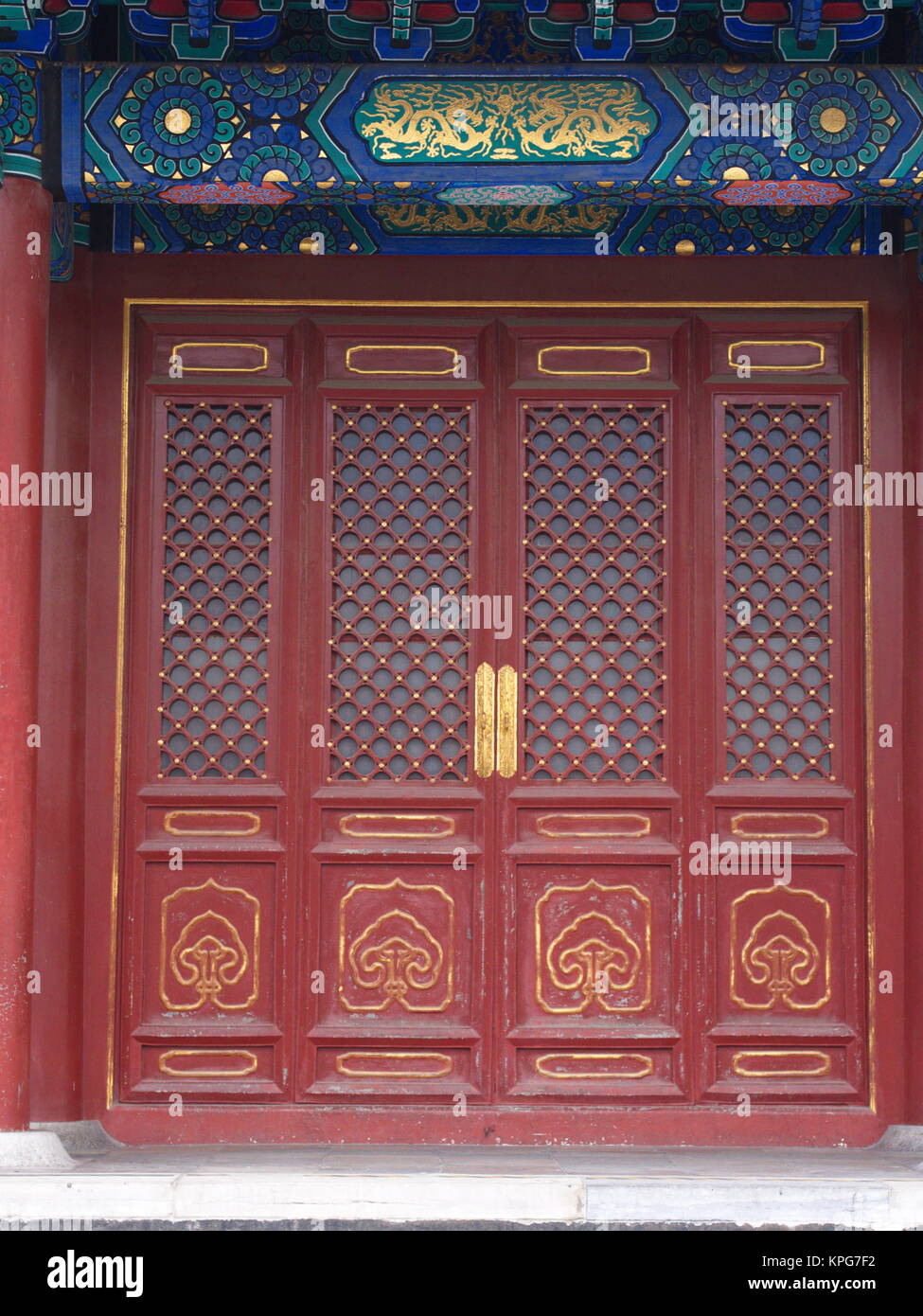 Temple of Heaven in detail. Door and windows and the roof.Travel in ...