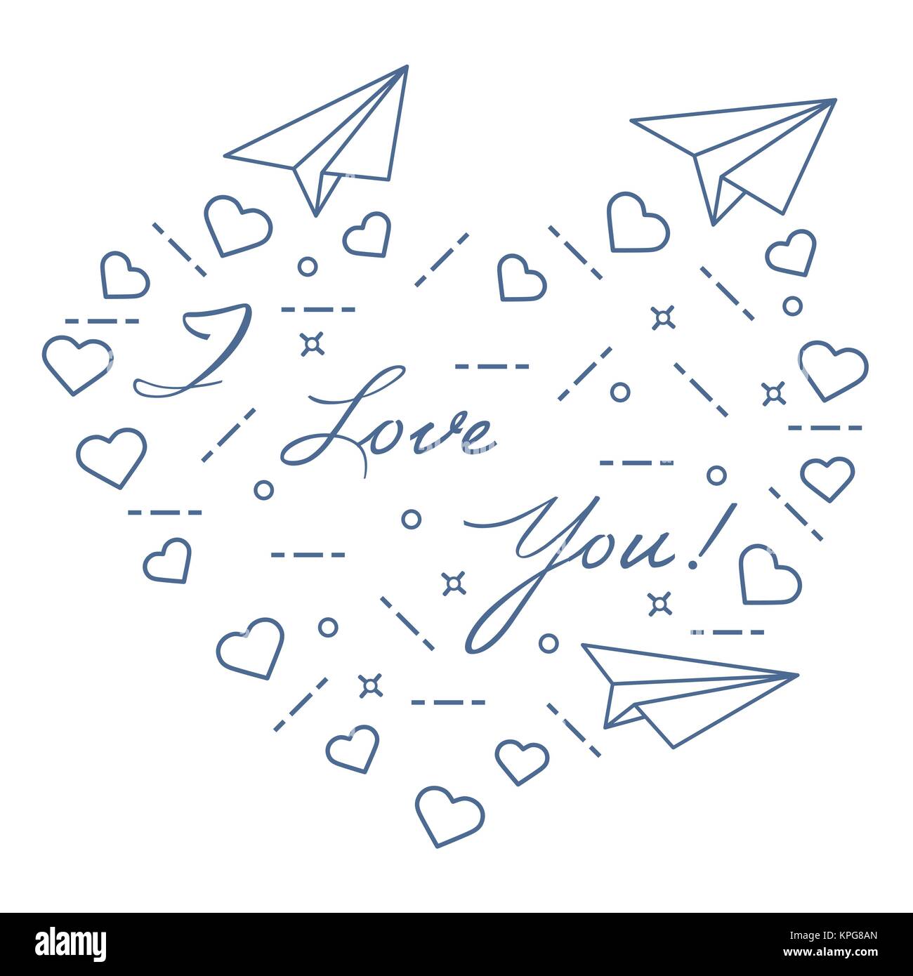 Paper airplane, hearts and inscription i love you. Template for design ...