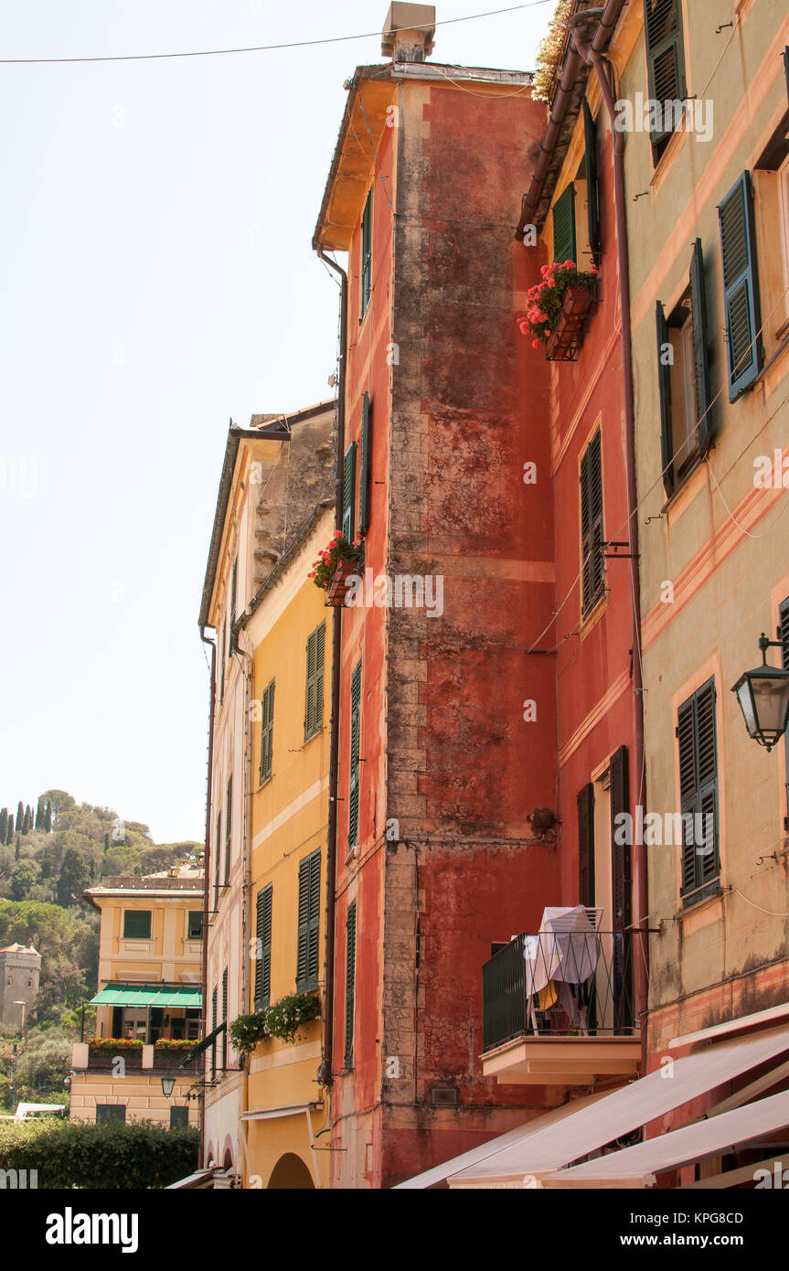 italian typical house buildings in Portofino, details, multi-storey ...
