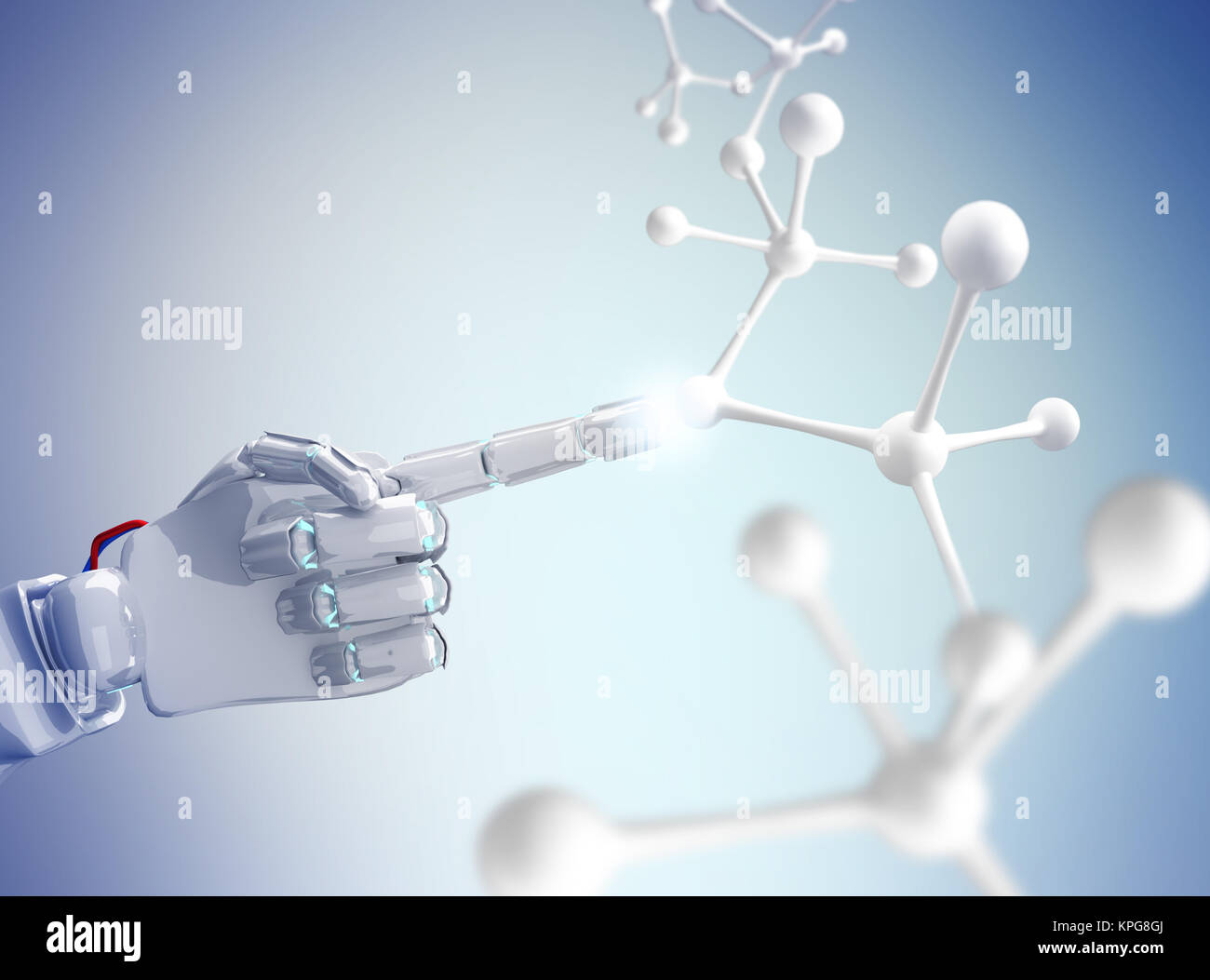White robot hand touching molecule formula Stock Photo - Alamy