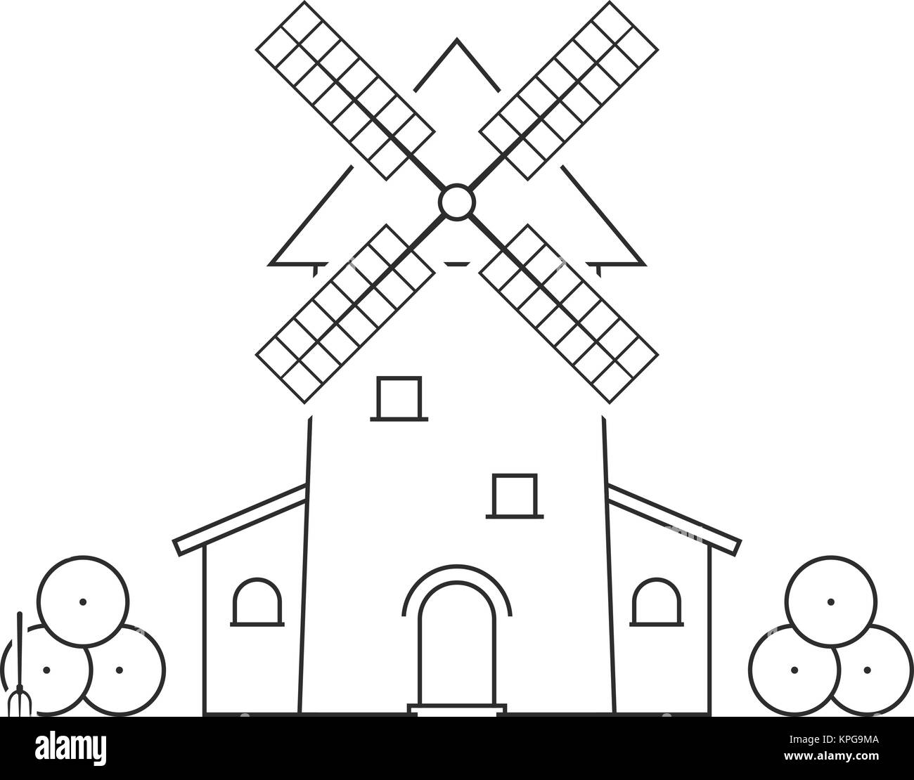 Wheat field windmill landscape Black and White Stock Photos & Images ...