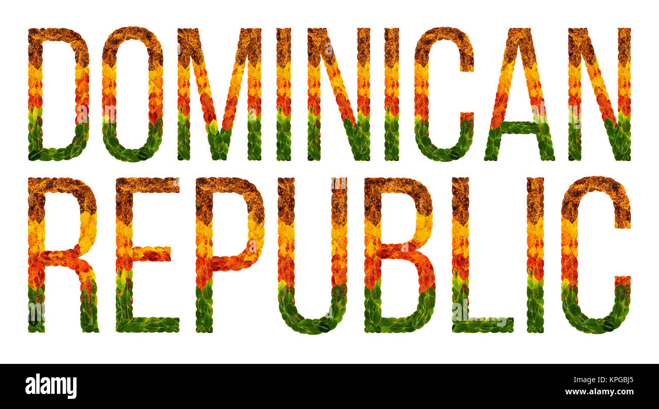word dominican republic country is written with leaves on a white ...