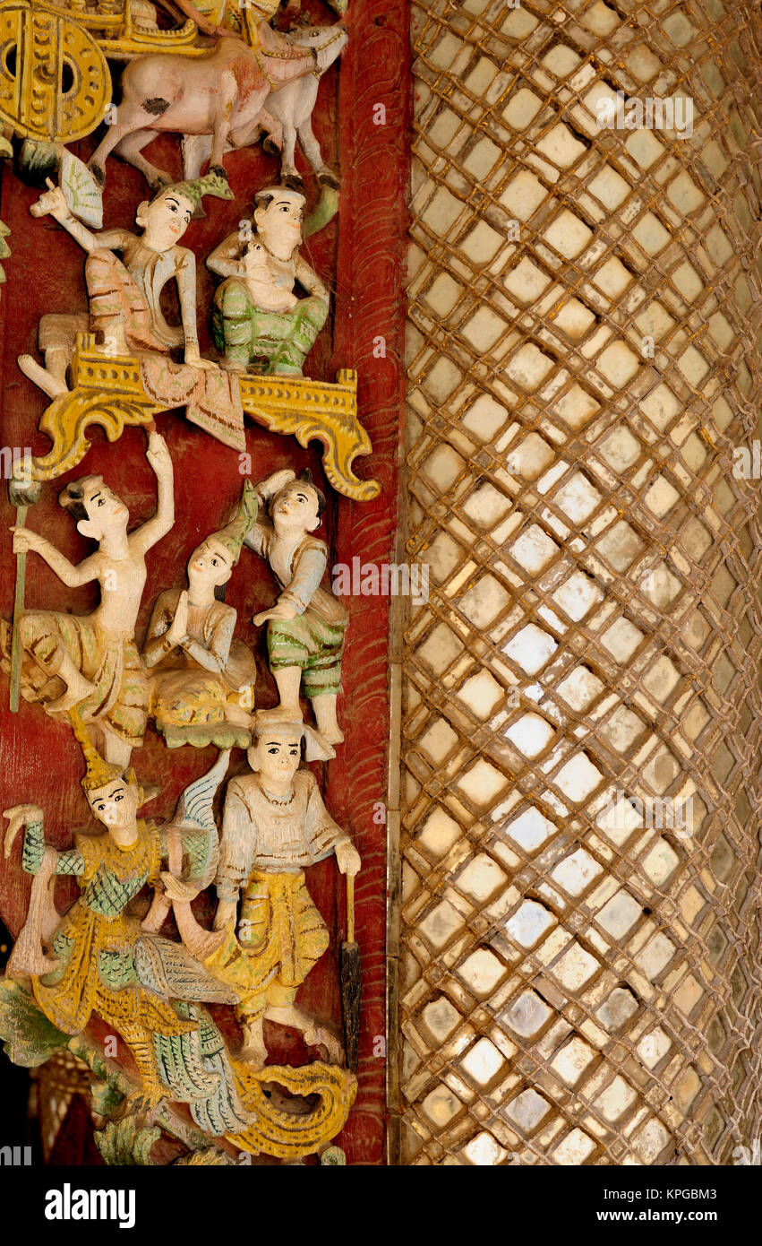 Asia, Myanmar (Burma), Bagan (Pagan). A decorative wall carving at the ...