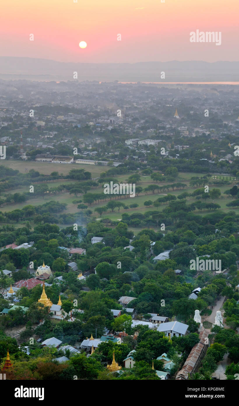 Asia, Myanmar (Burma), Mandalay. Sunset from the top of Mandalay hill ...