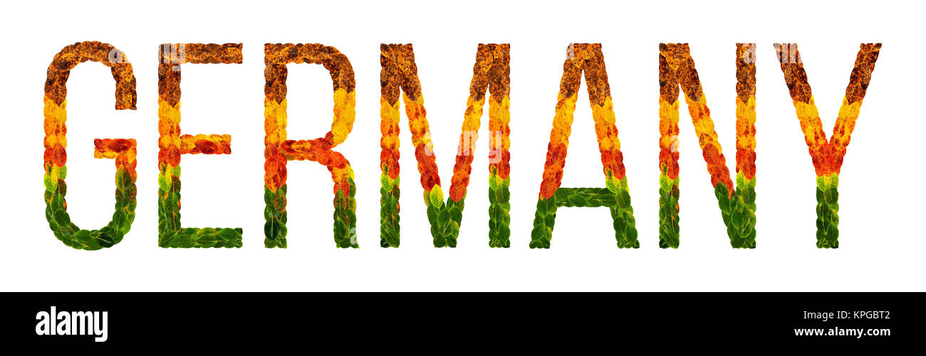 word germany country is written with leaves on a white insulated ...