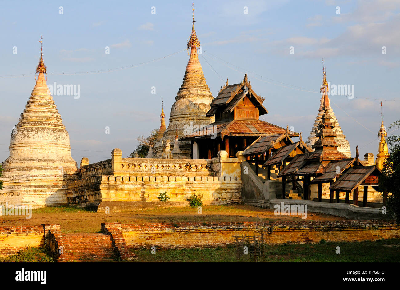 Asia, Myanmar (Burma), Bagan (Pagan). A Bagan temple complex at sunset ...