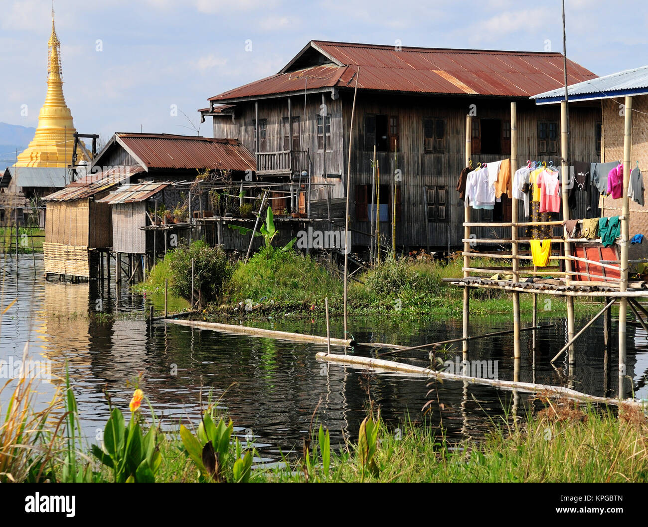 Asia, Myanmar (Burma), Lake Inle. Typical Lake Inle buildings Stock ...