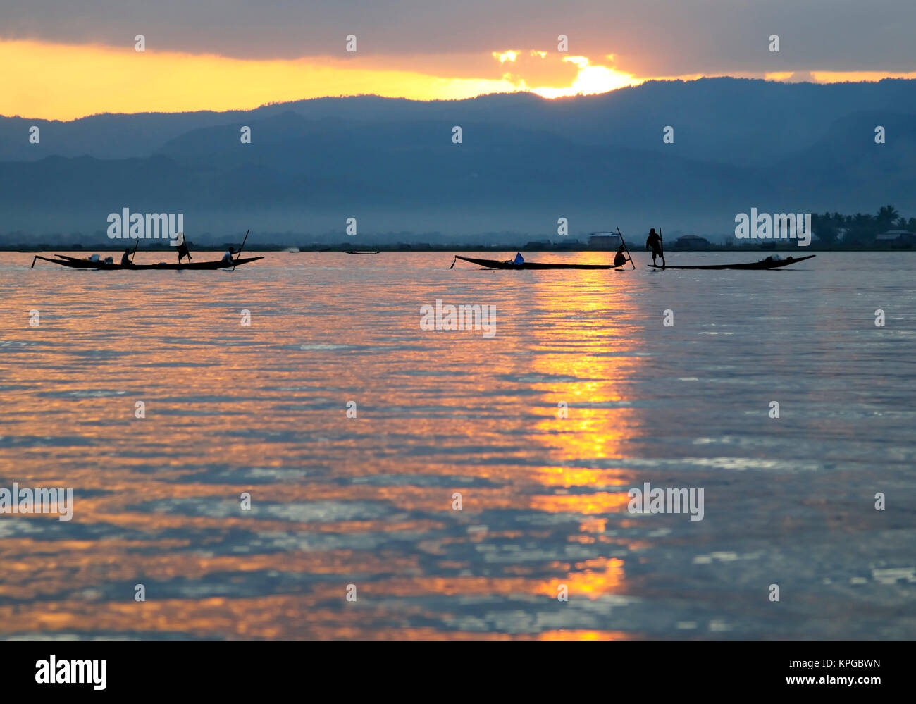 Asia, Myanmar (Burma), Lake Inle. Sunset over Lake Inle Stock Photo - Alamy