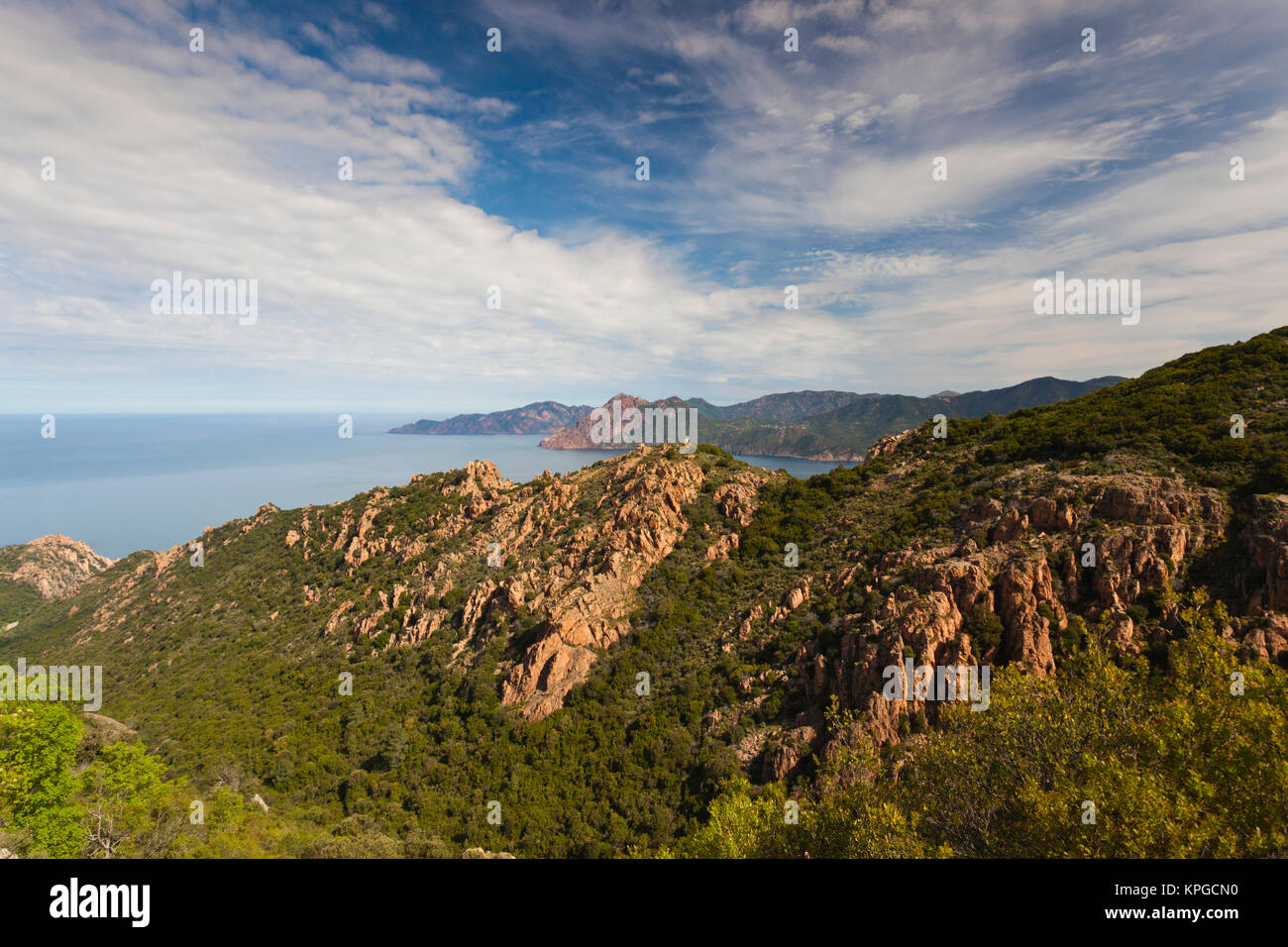 France, Corsica, Calanche, Porto, red rock landscape of the Calanche ...