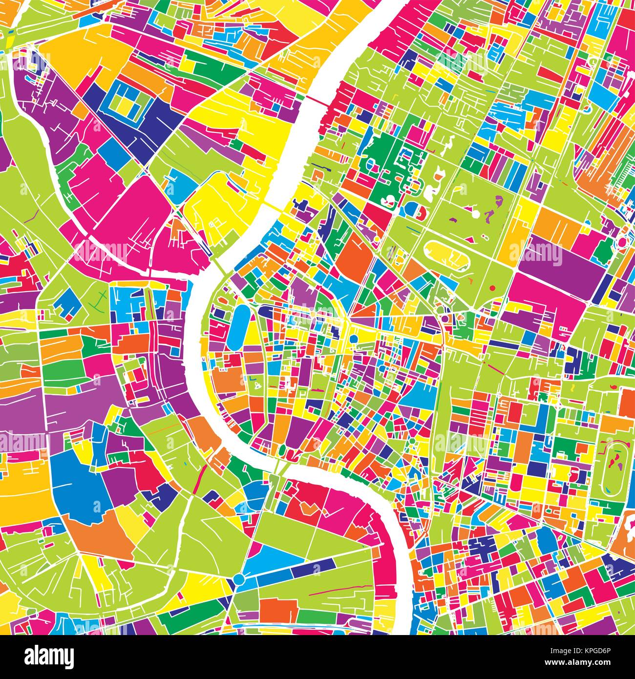 Bangkok, Thailand, colorful vector map. White streets, railways and ...