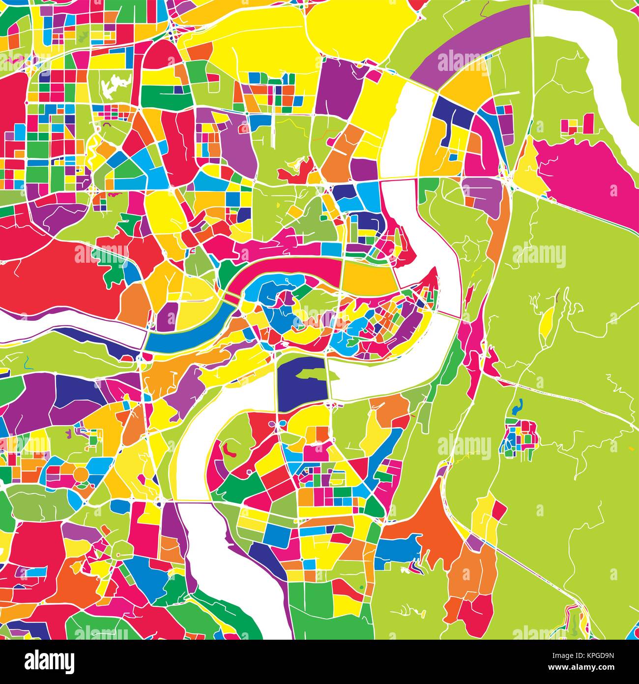 Chongqing, China, colorful vector map. White streets, railways and ...
