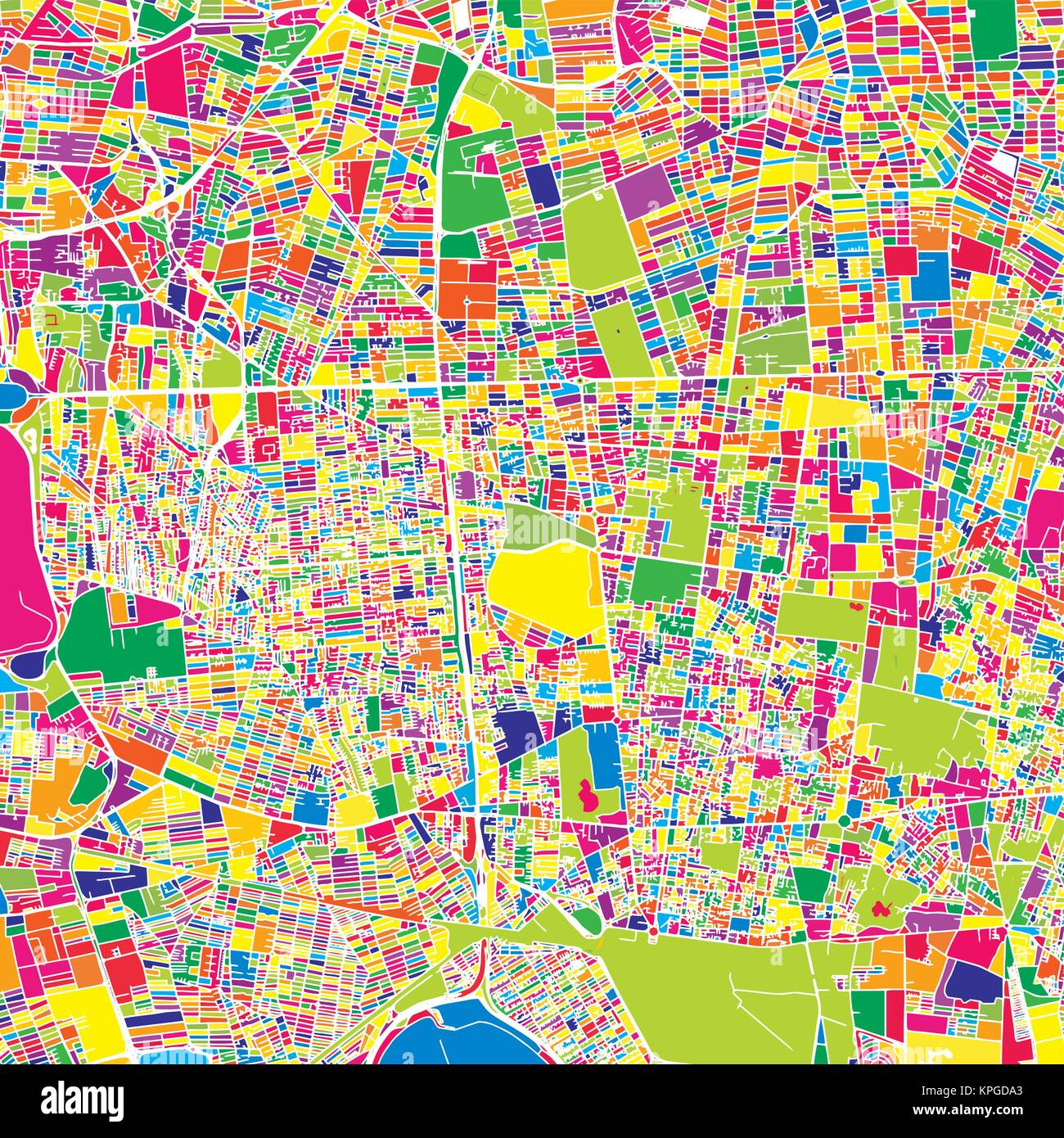 Tehran, Iran, colorful vector map. White streets, railways and water ...