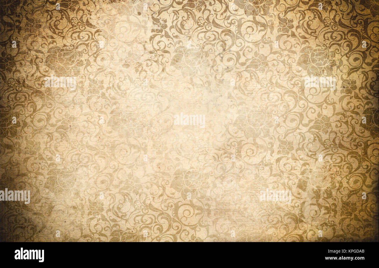 Aging paper background with old-fashioned floral patterns. Natural old ...
