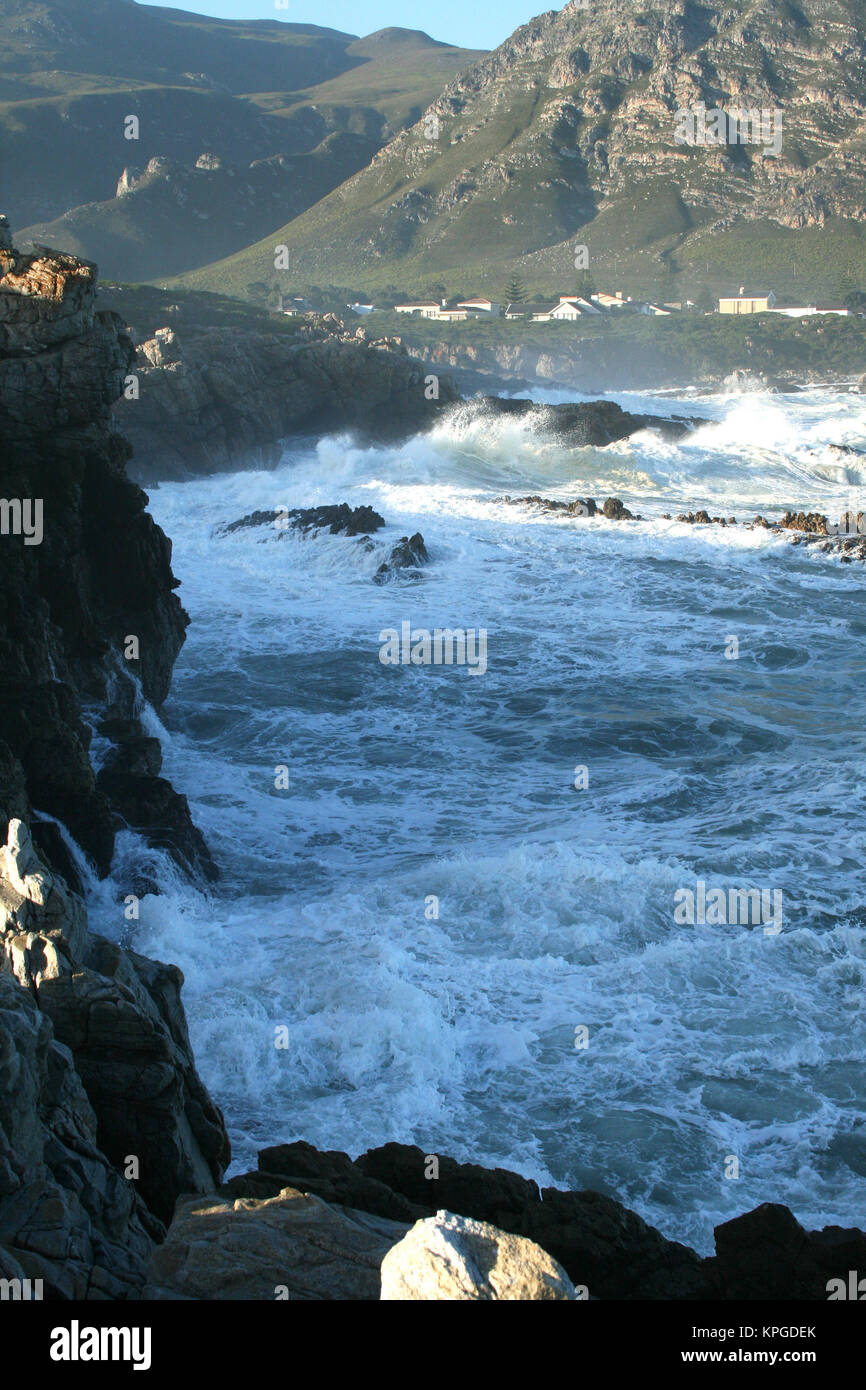 Mountains and seascape at Splash Rock, Hermanus, South Africa Stock ...