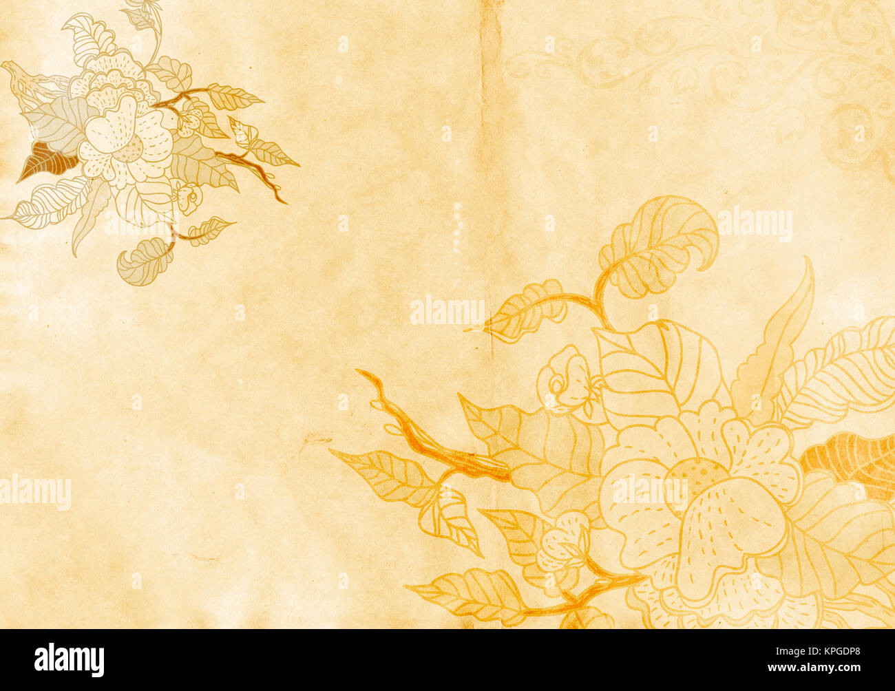 Old grunge paper background with image og flowers. Natural aged paper ...