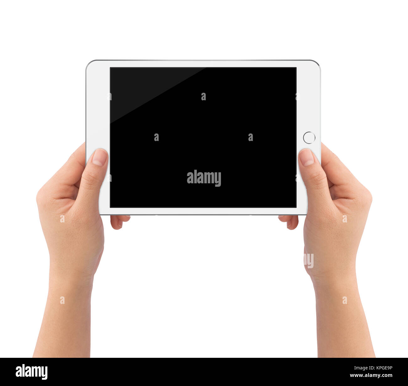 hand holding white tablet isolated on white clipping path inside Stock ...