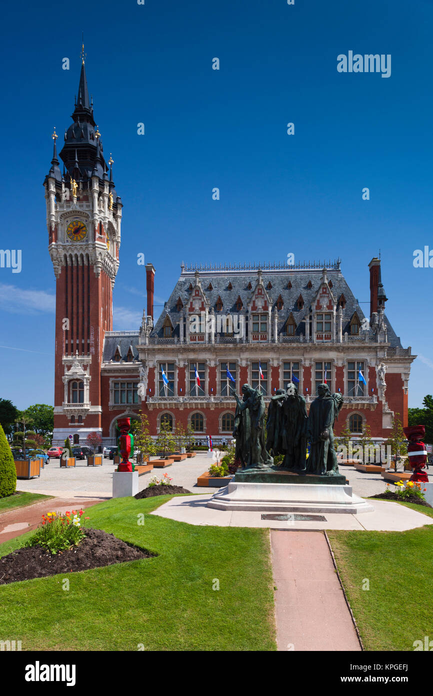 France, Pas de Calais, Calais, town hall and The Burghers of Calais ...