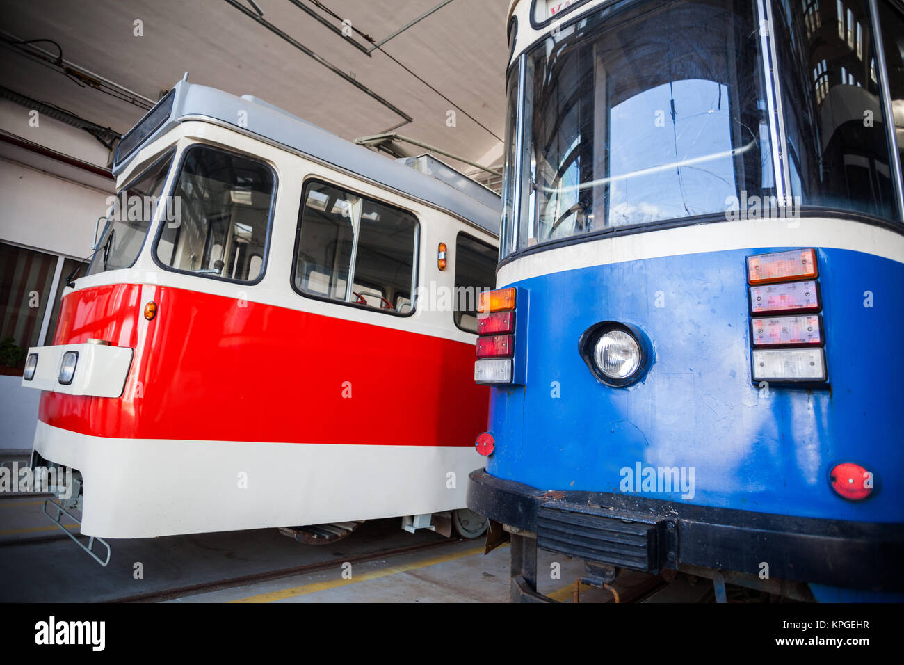 Trams in depot Stock Photo - Alamy