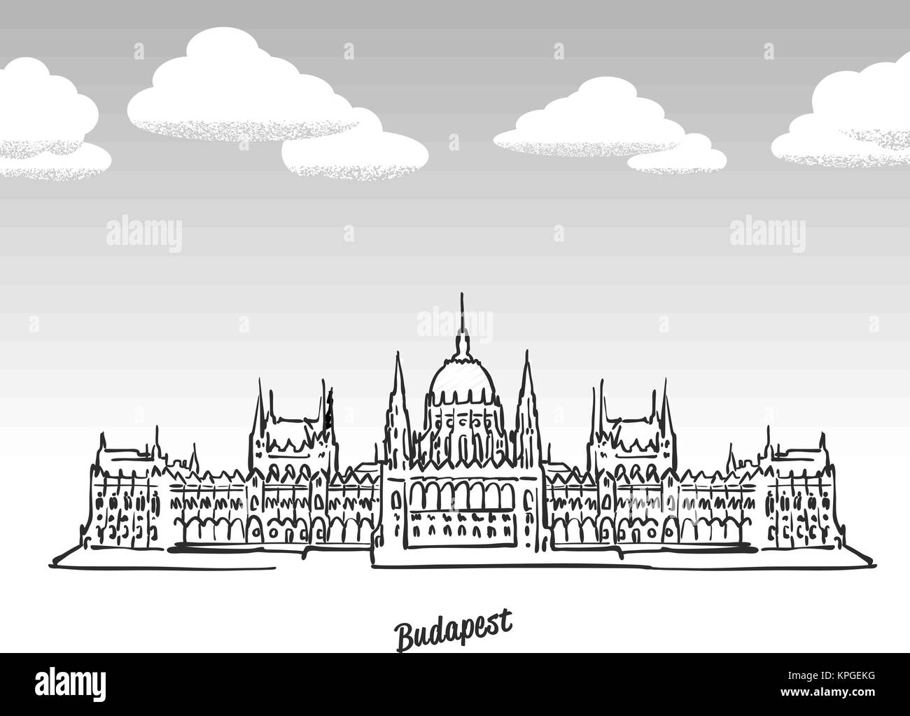 Budapest, Hungary famous landmark sketch. Lineart drawing by hand Stock ...