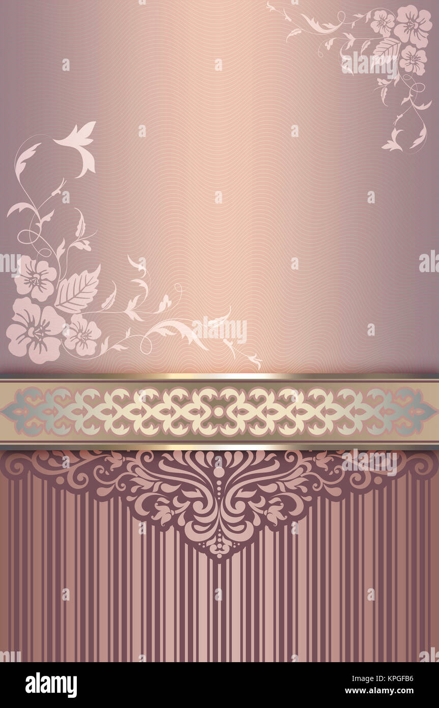 Decorative pink background with elegant floral corners,ornamental ...