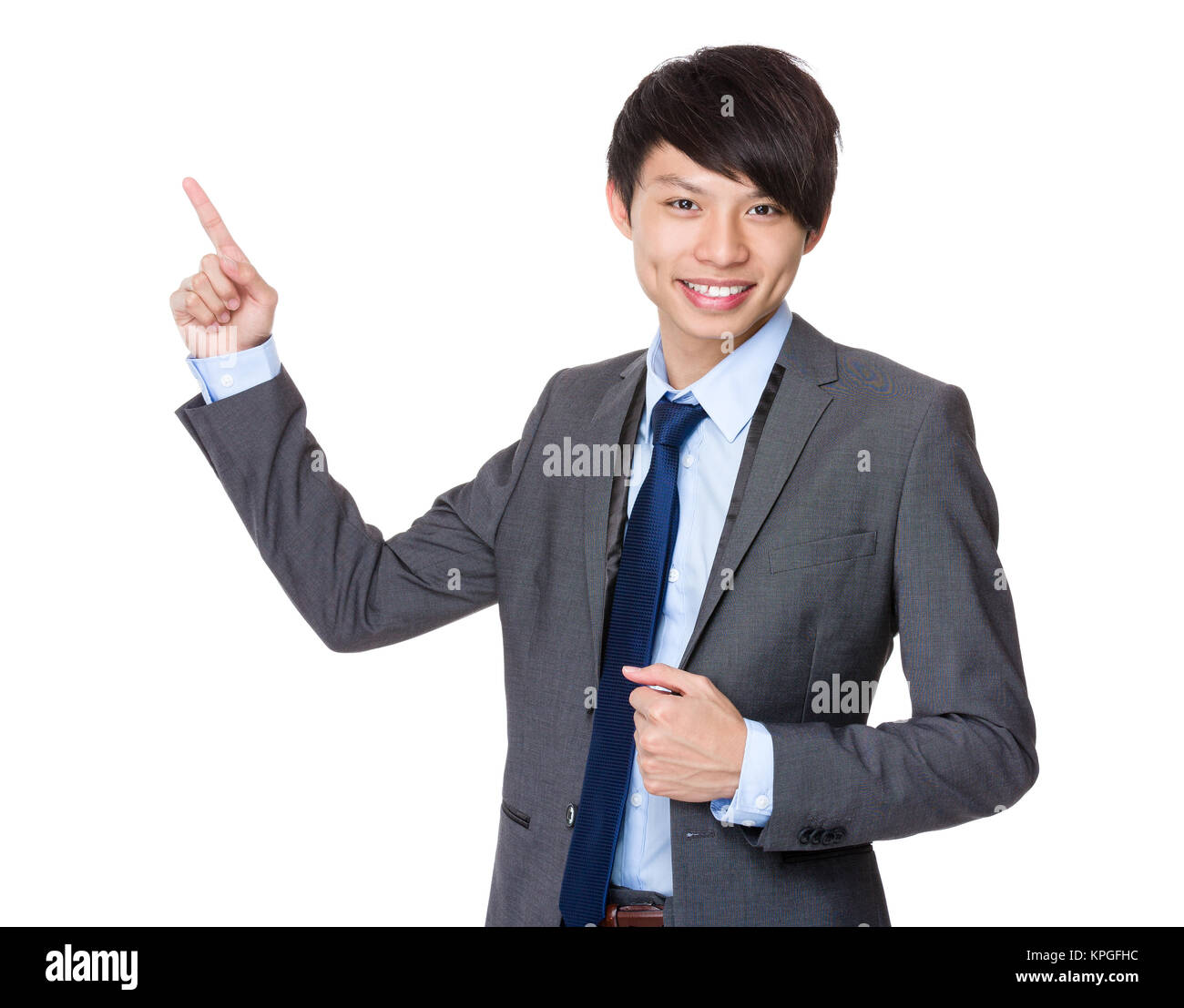 Businessman showing finger point up Stock Photo - Alamy