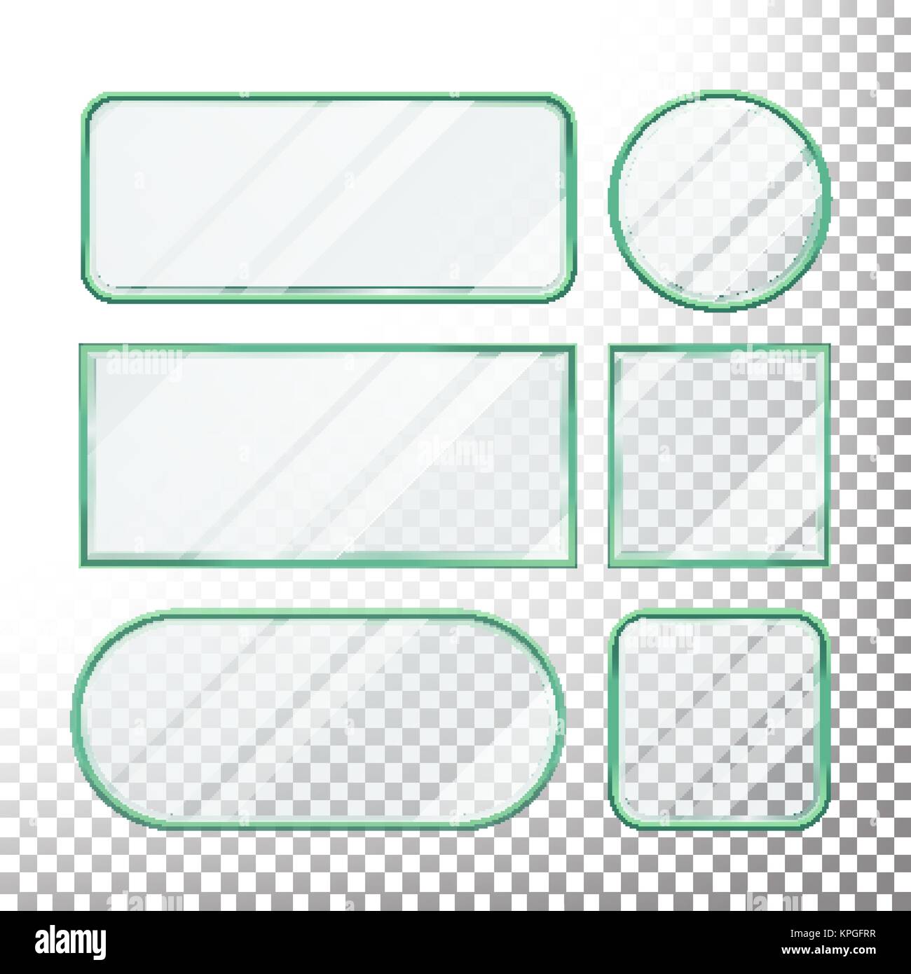 Transparent Glass Buttons Vector. Glass Plates Elements. Set Square ...