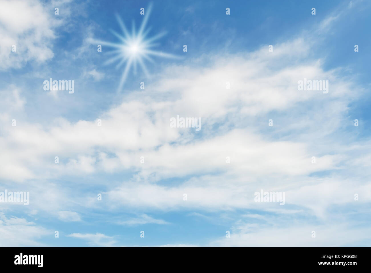 Blue sky with white cloud and sunray Stock Photo - Alamy