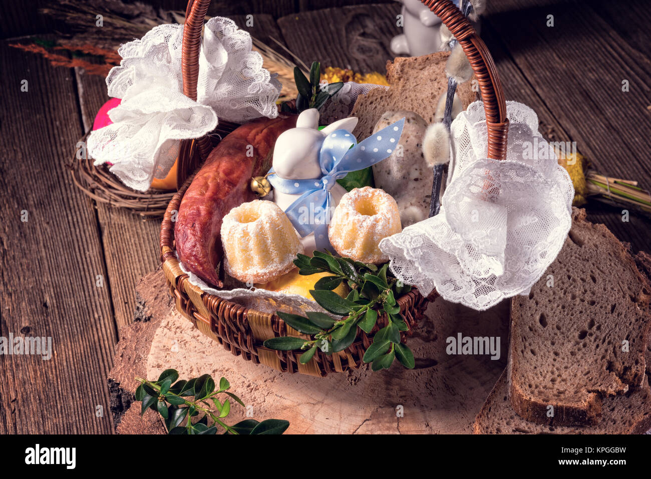 traditional easter basket with food Stock Photo - Alamy