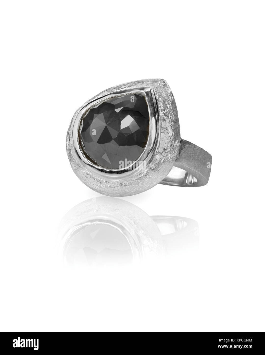 black diamond onyx fashion engagement wedding ring Stock Photo - Alamy
