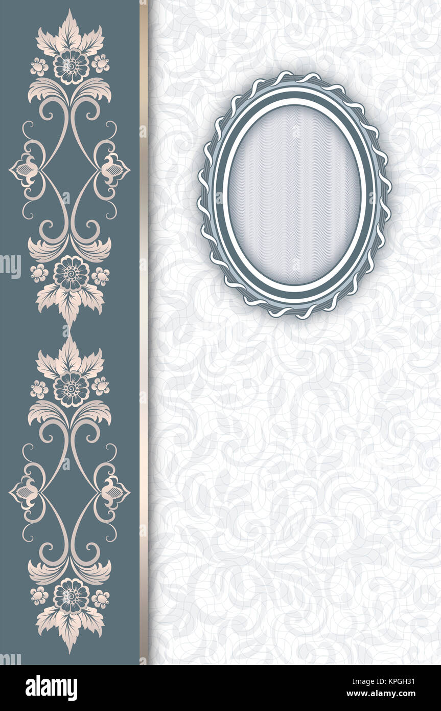 Vintage background with old-fashioned oval frame,border and floral ...