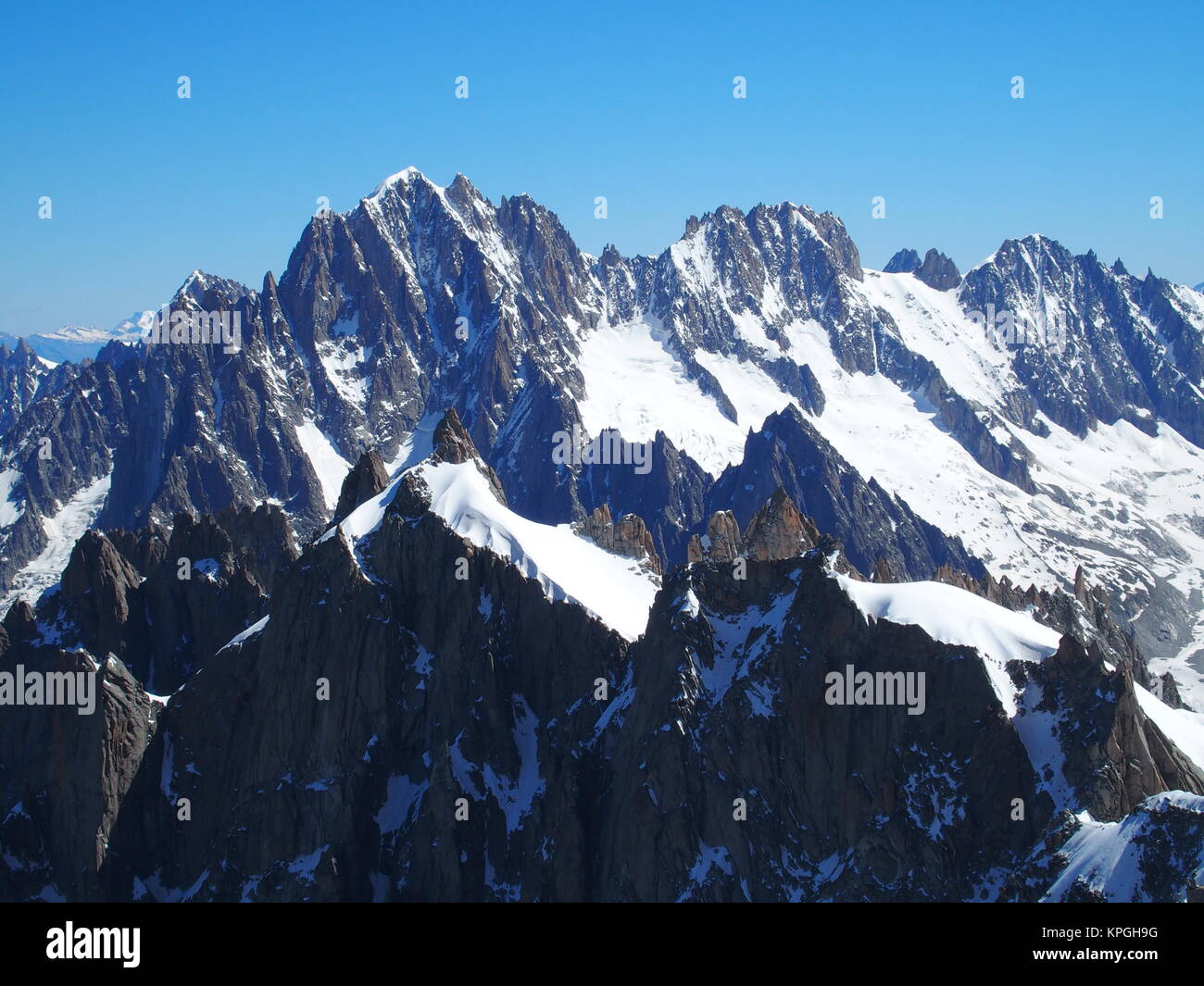 Alpine mountains range landscape in French ALPS seen from Aiguille du ...