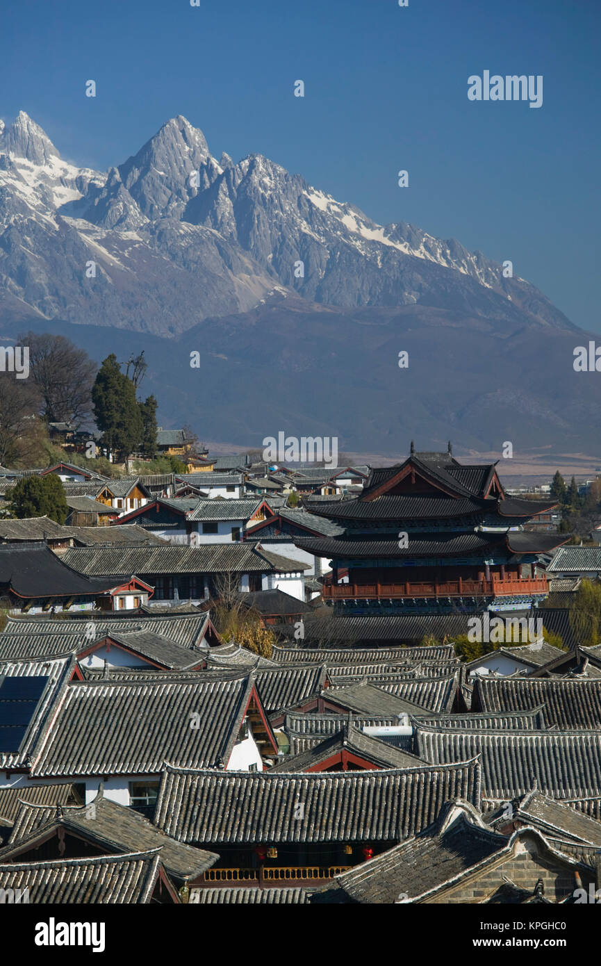 CHINA, Yunnan Province, Lijiang. Old Town, Rooftops and Jade Dragon ...