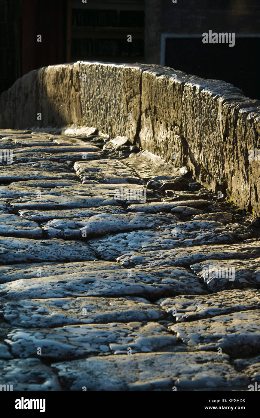 CHINA, Yunnan Province, Lijiang. Old Town, pedestrain zone paving stone ...