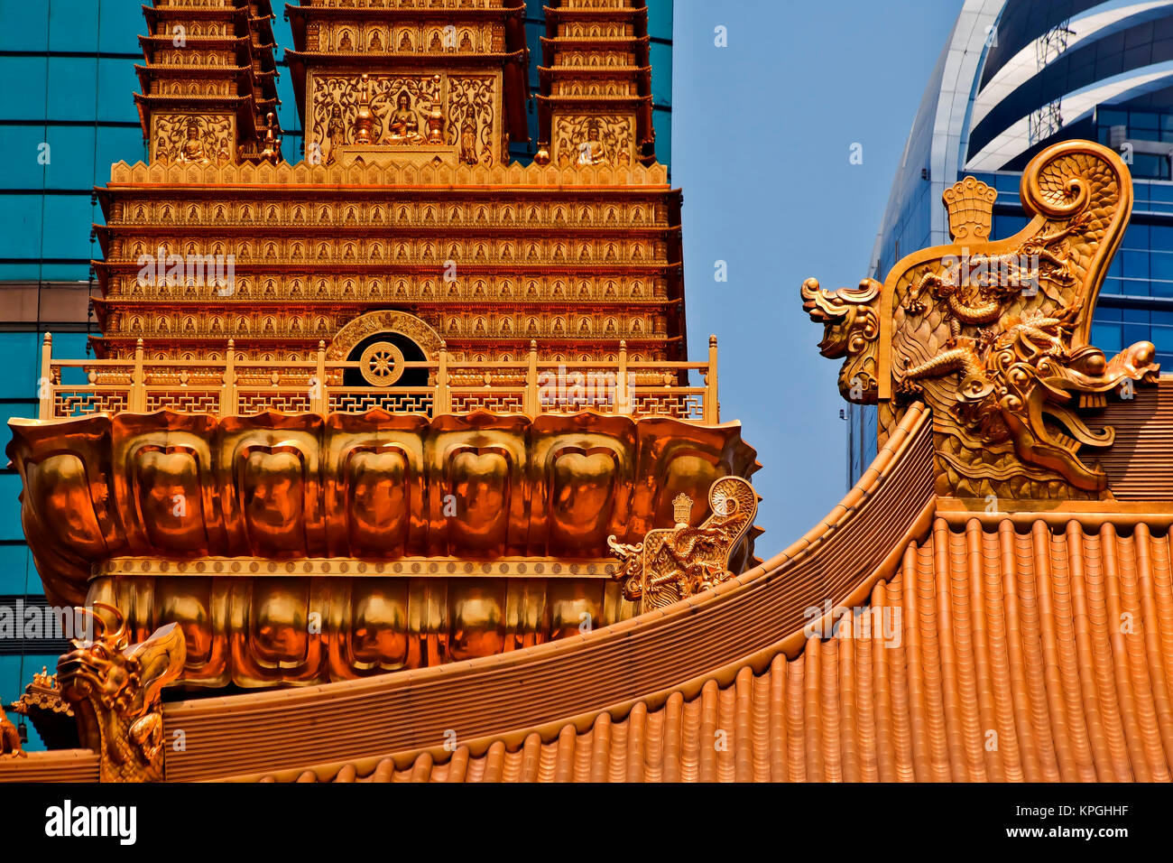 Gold Dragons. Golden Temple Roof Top. Jing An Tranquility Temple ...