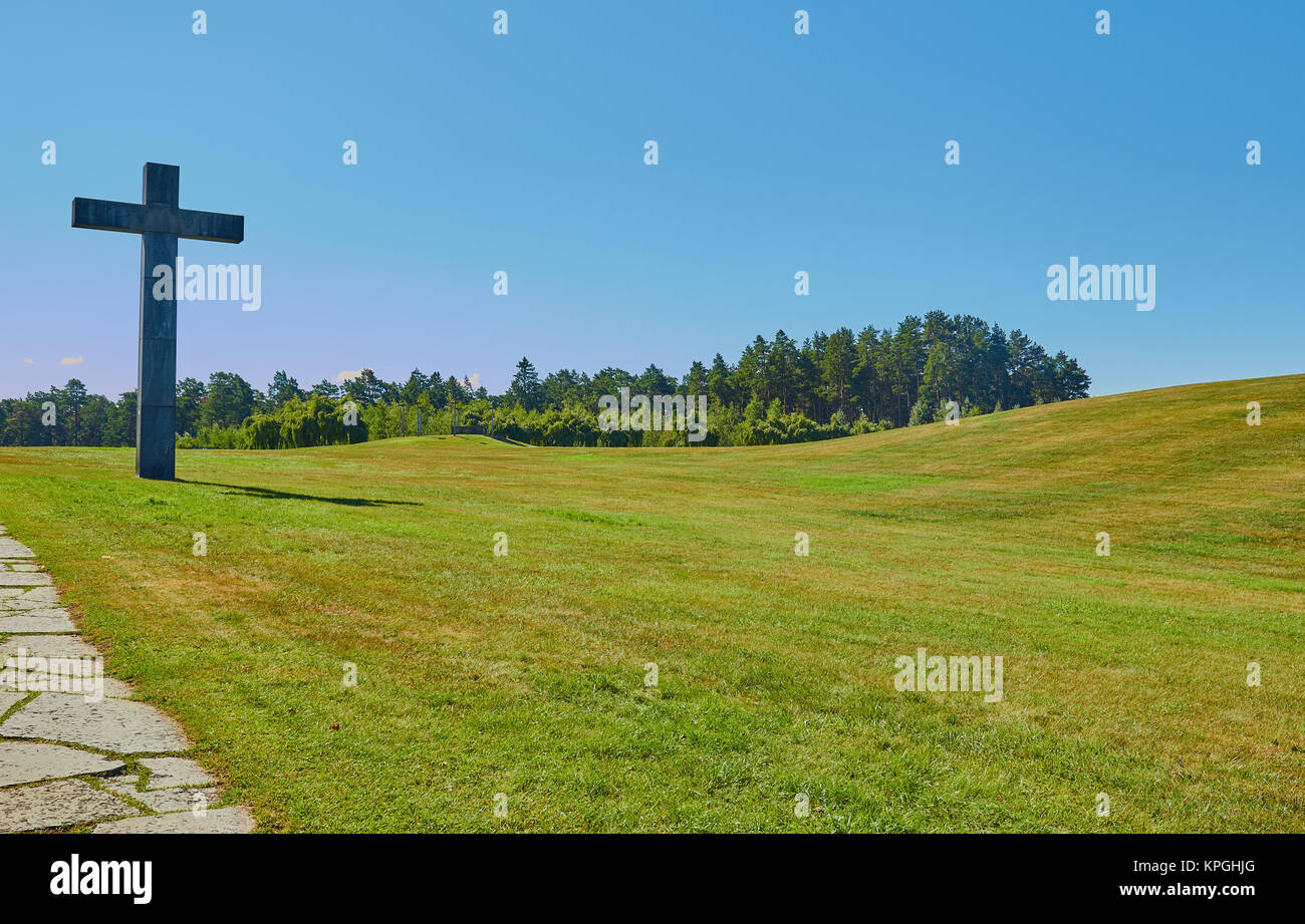 Giant granite cross (by Gunnar Asplund 1939), in Skogskyrkogarden ...