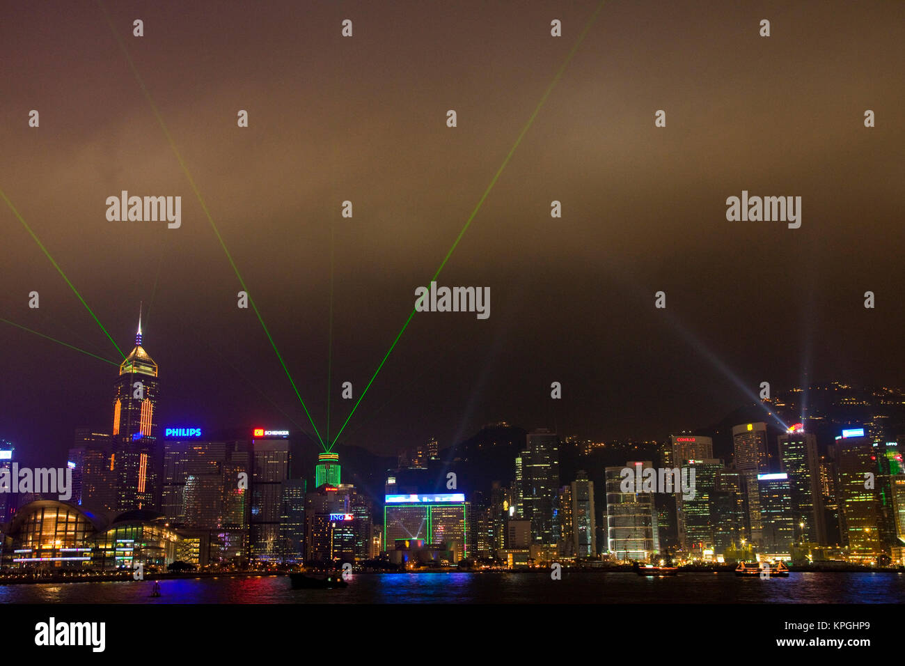 China, Hong Kong, Night Laser show on Hong Kong waterfront Stock Photo ...