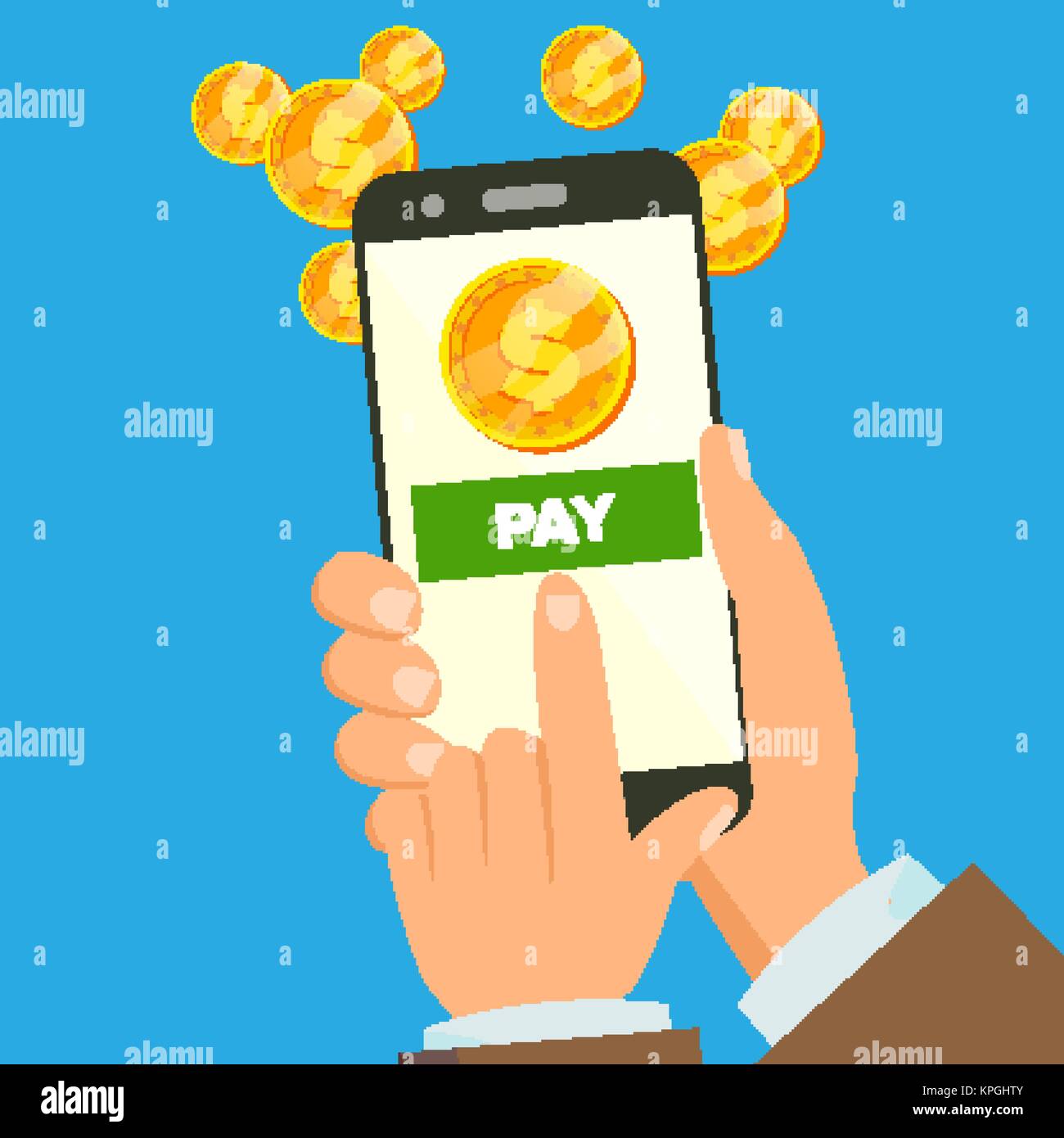 Mobile Payment Vector. Hand Holding Smart Phone. Payments Application ...