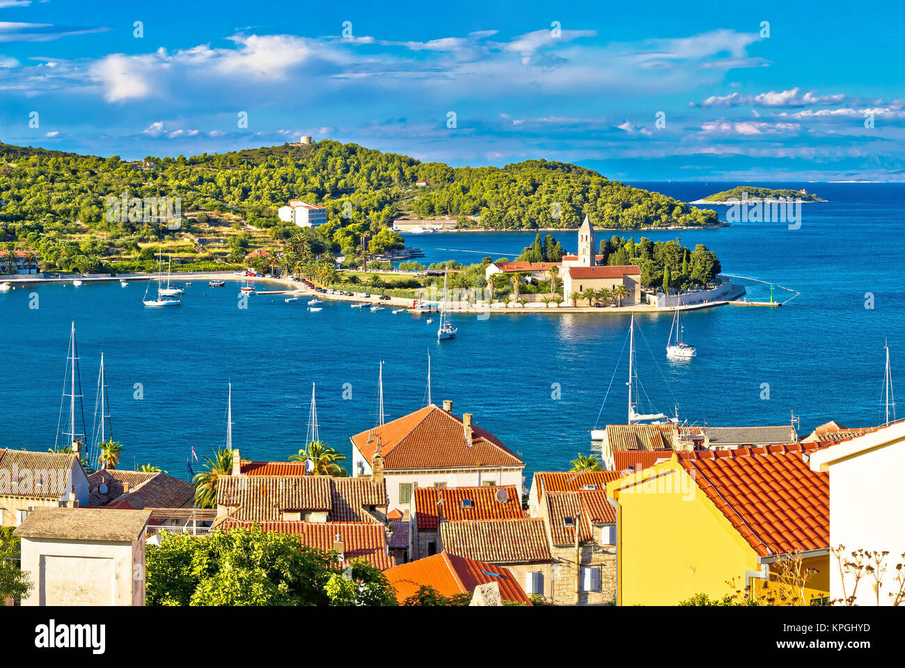 Harbor of Vis island panorama Stock Photo - Alamy