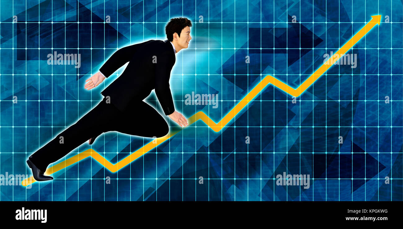 Chinese Businessman Running with Chart Graph Background Stock Photo - Alamy